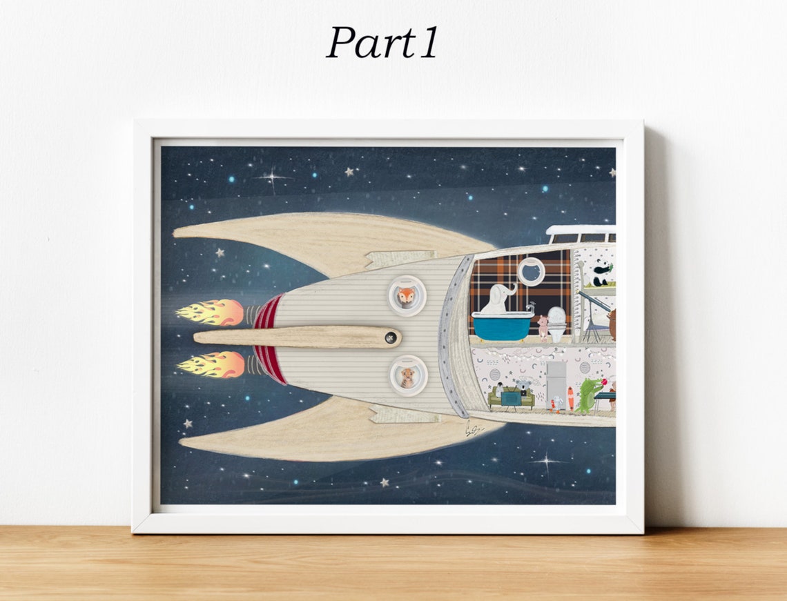 A Wondrous Space Adventure. Nursery Art Children's Wall - Etsy