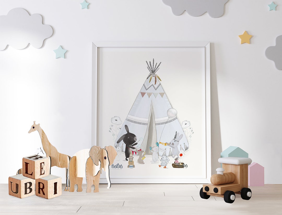 Bunny Tipi. Nursery Art, Children's Wall Art, Music Theme, Cute ...