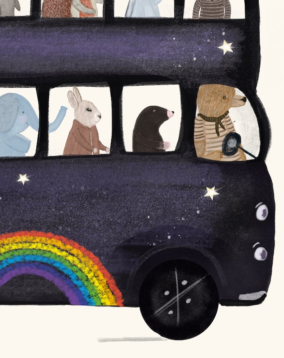 The Rainbow Bus Baby nursery art Children's wall art Adventure theme ...
