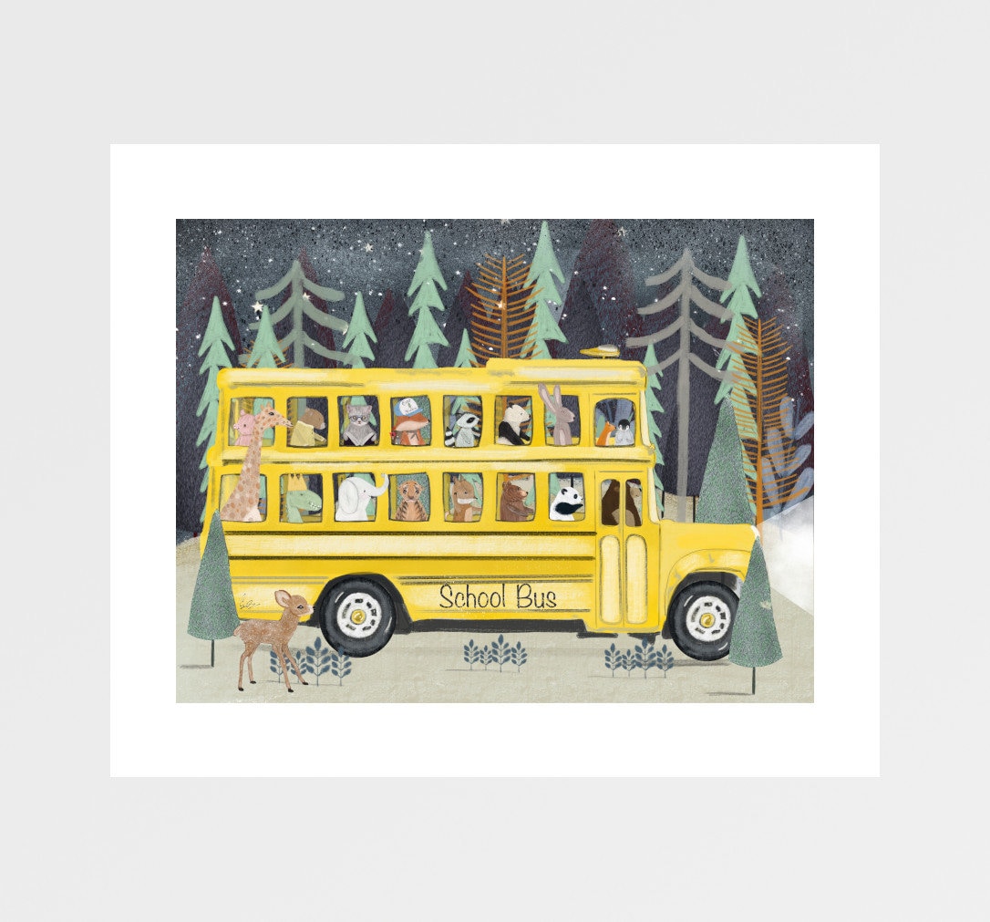 The Big School Bus. Nursery Art Children's Wall Art | Etsy