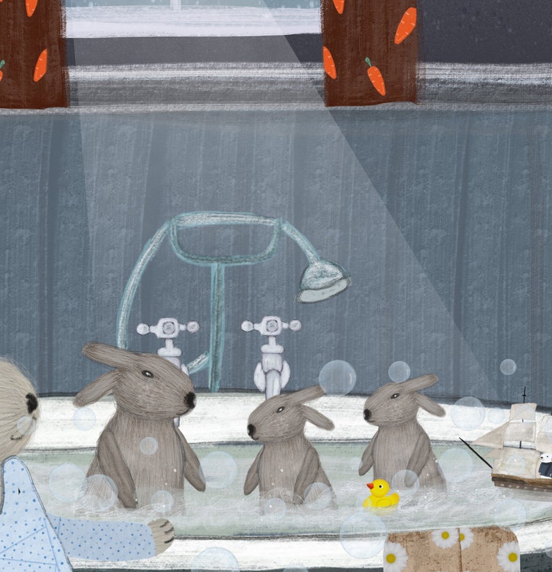 Bunny Bath Time. Bathroom Decor, Nursery Art Prints, Woodland Animals ...