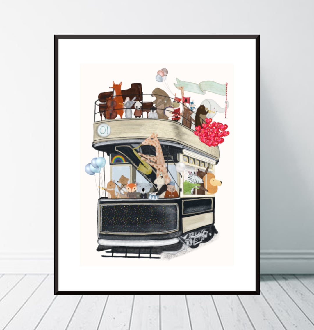 Party Tram Art Print, Woodland and Safari Animals Nursery Decor - Etsy
