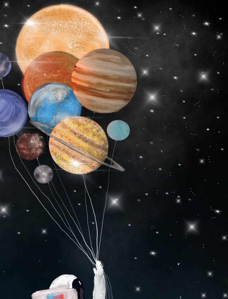 Balloon Universe. Astronaut Wall Art Solar System Print - Etsy