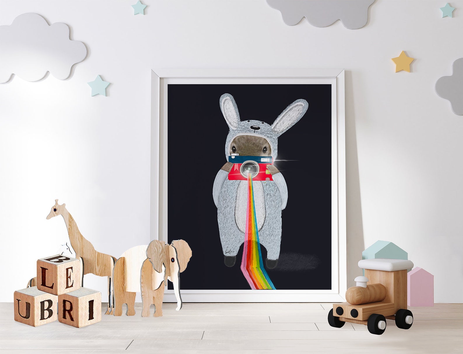 Rainbow Bunny. Nursery Art Children's Wall Art Adventure - Etsy