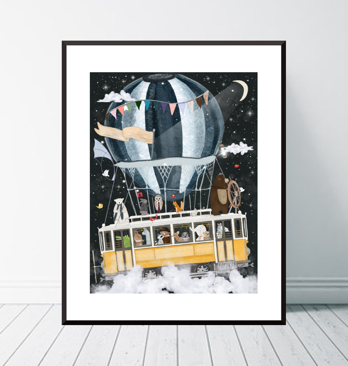 The Magical Flying Tram. Children's Wall Art Nursery Art | Etsy