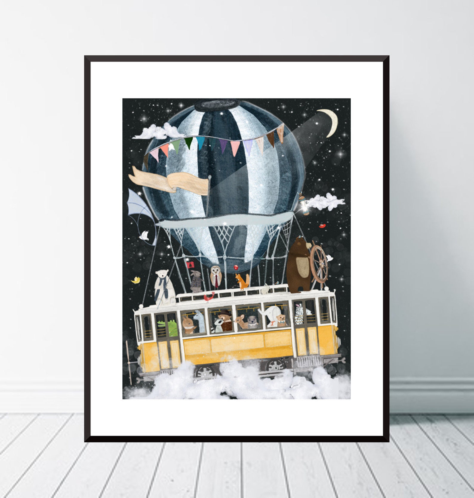 The Magical Flying Tram. Children's Wall Art Nursery Art | Etsy