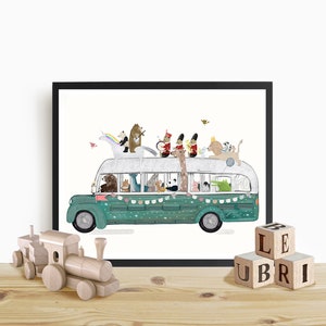Adventure Bus. Nursery Art, Children's Wall Art, Adventure Theme ...