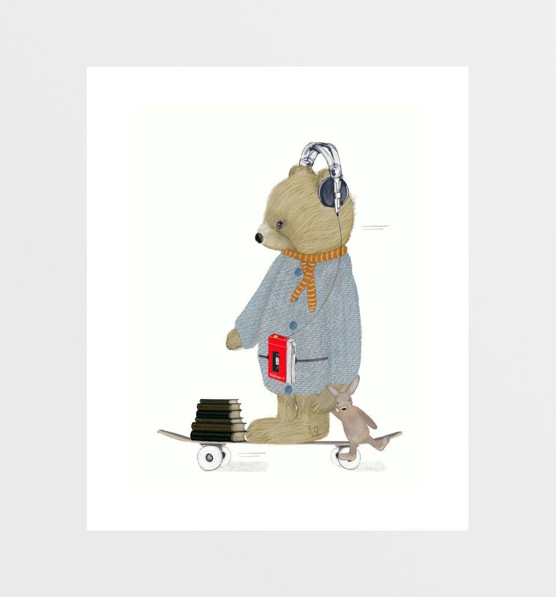 Skate Bear. Nursery Art Children's Wall Art Cute | Etsy
