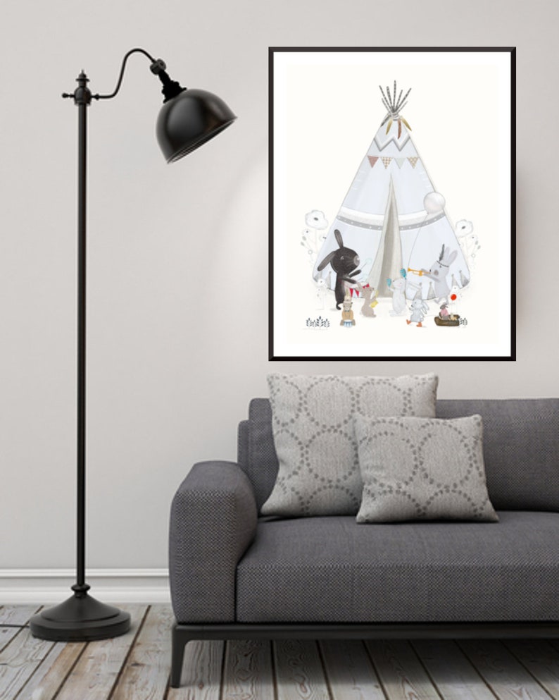 Bunny Tipi. Nursery Art Children's Wall Art Music Theme | Etsy