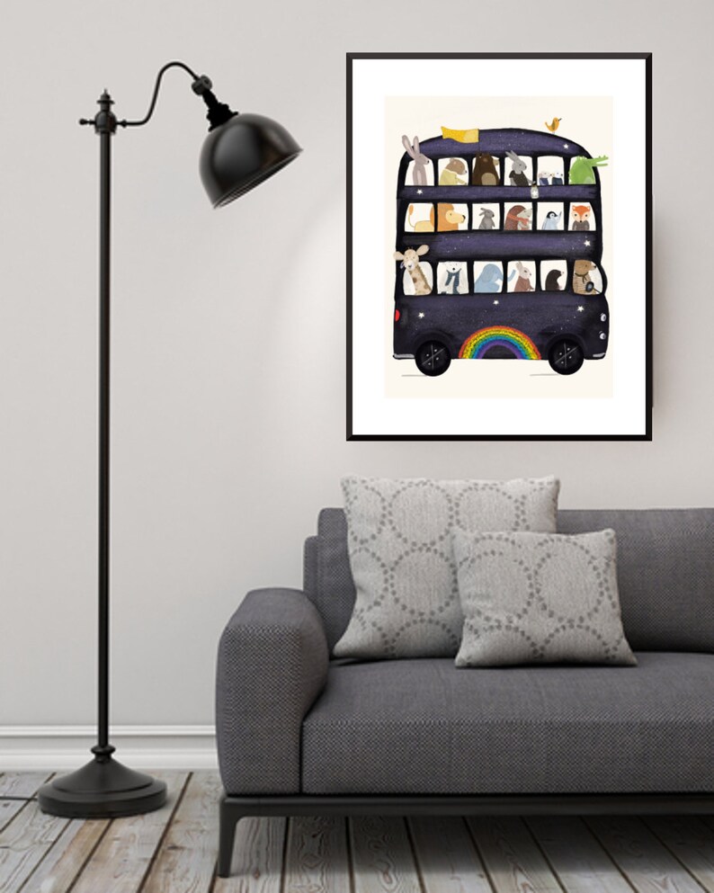 The Rainbow Bus. Nursery Art Print Woodland Animals - Etsy