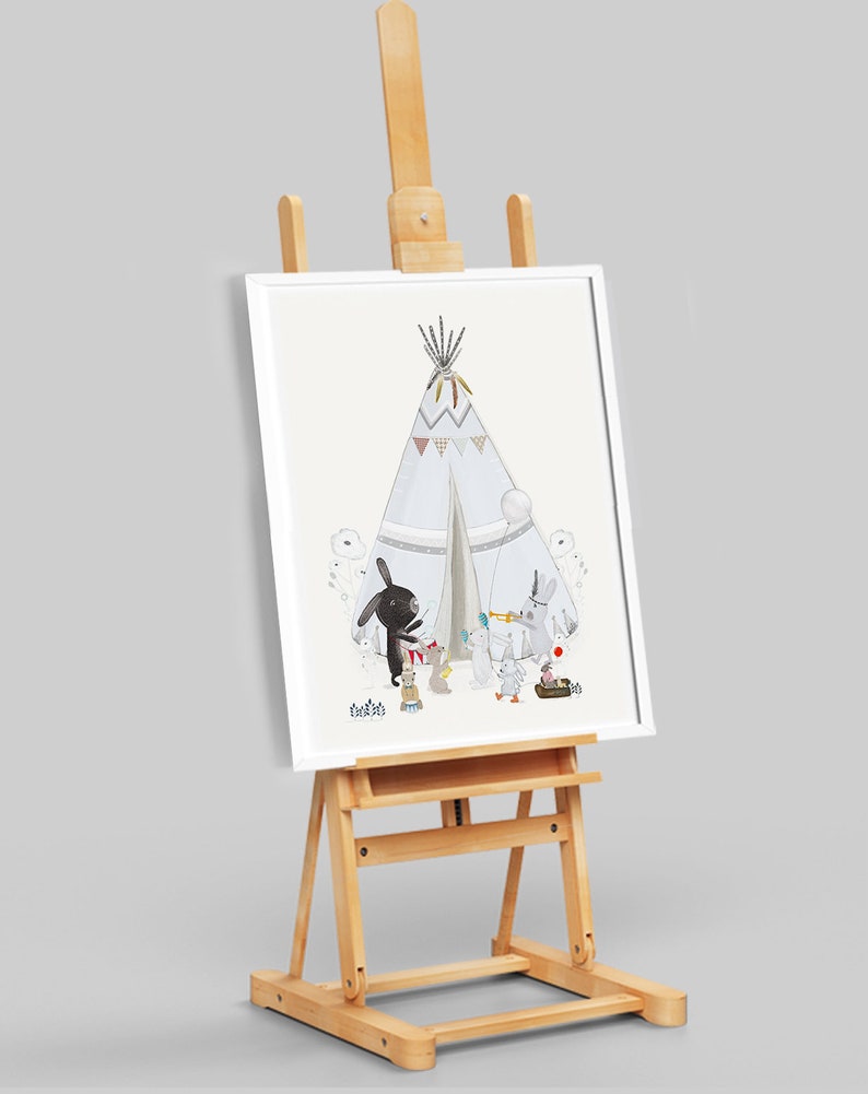Bunny Tipi. Nursery Art Children's Wall Art Music Theme | Etsy