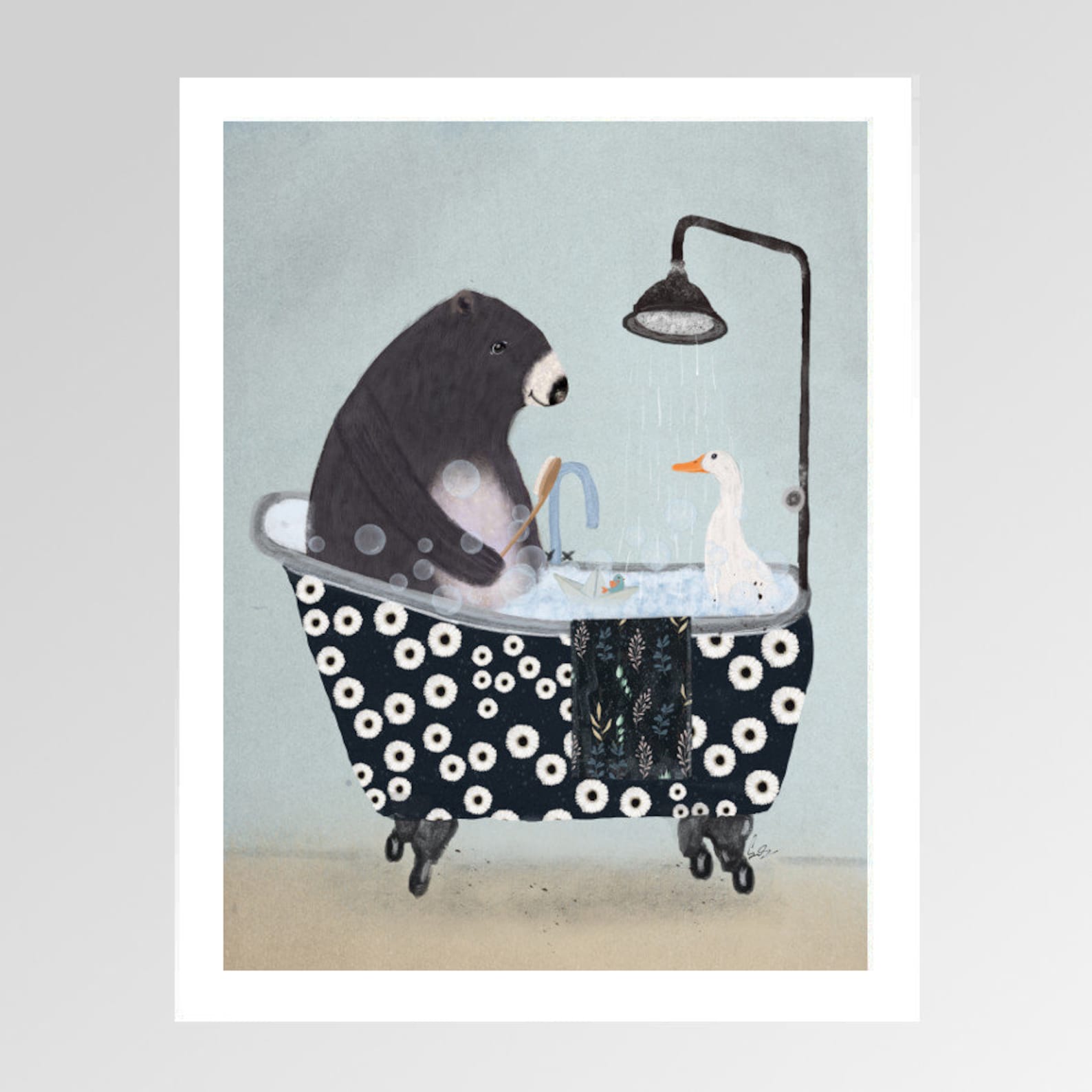 Bath Time Cute Illustrations Nursery Art Bathroom Wall Art | Etsy