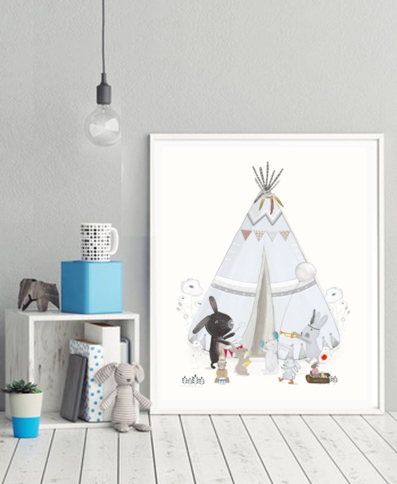 Bunny Tipi. Nursery Art Children's Wall Art Music Theme | Etsy