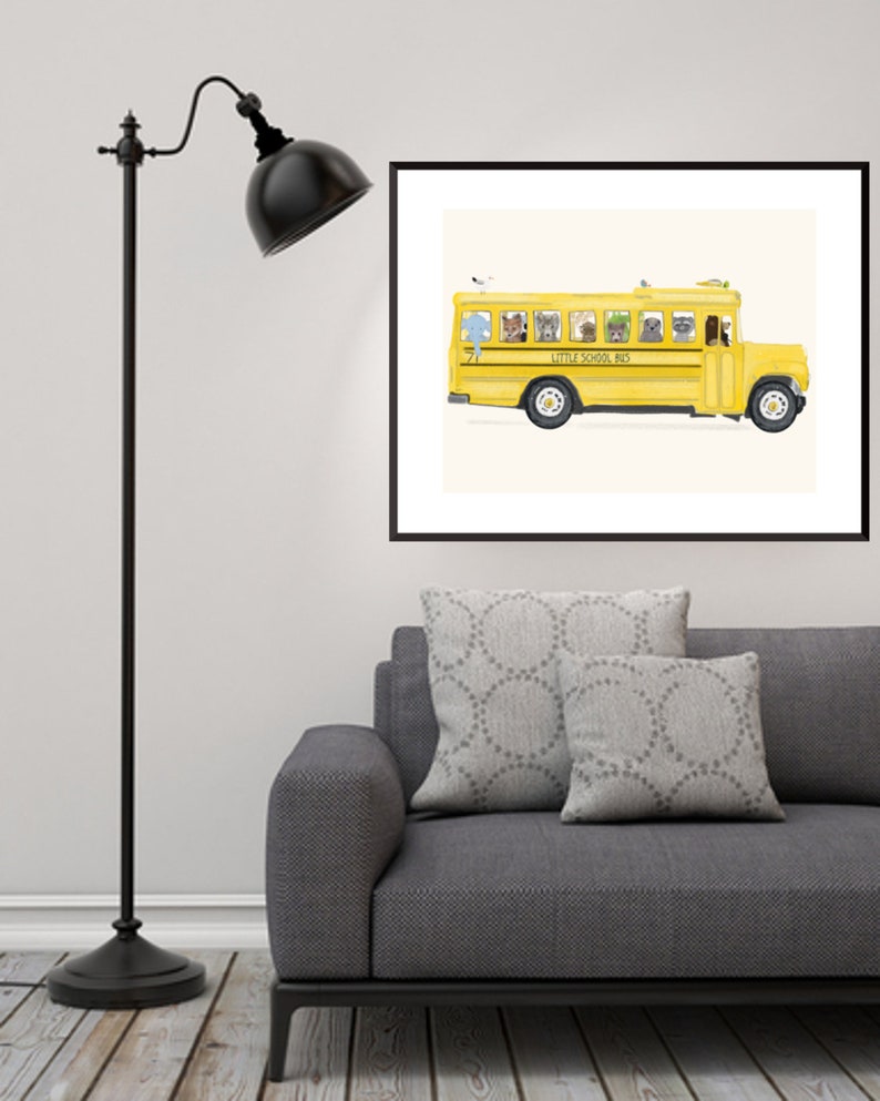Little school bus. Nursery art Woodland nursery print | Etsy