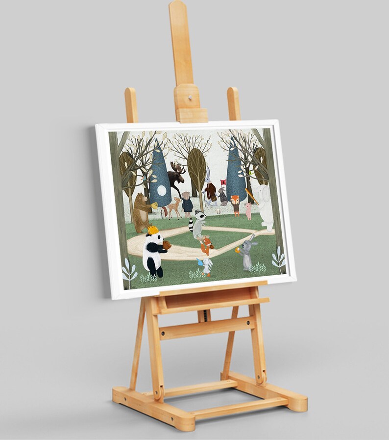 Baseball Time - Kids Room Wall Art – Woodland Animal Nursery Print - Etsy