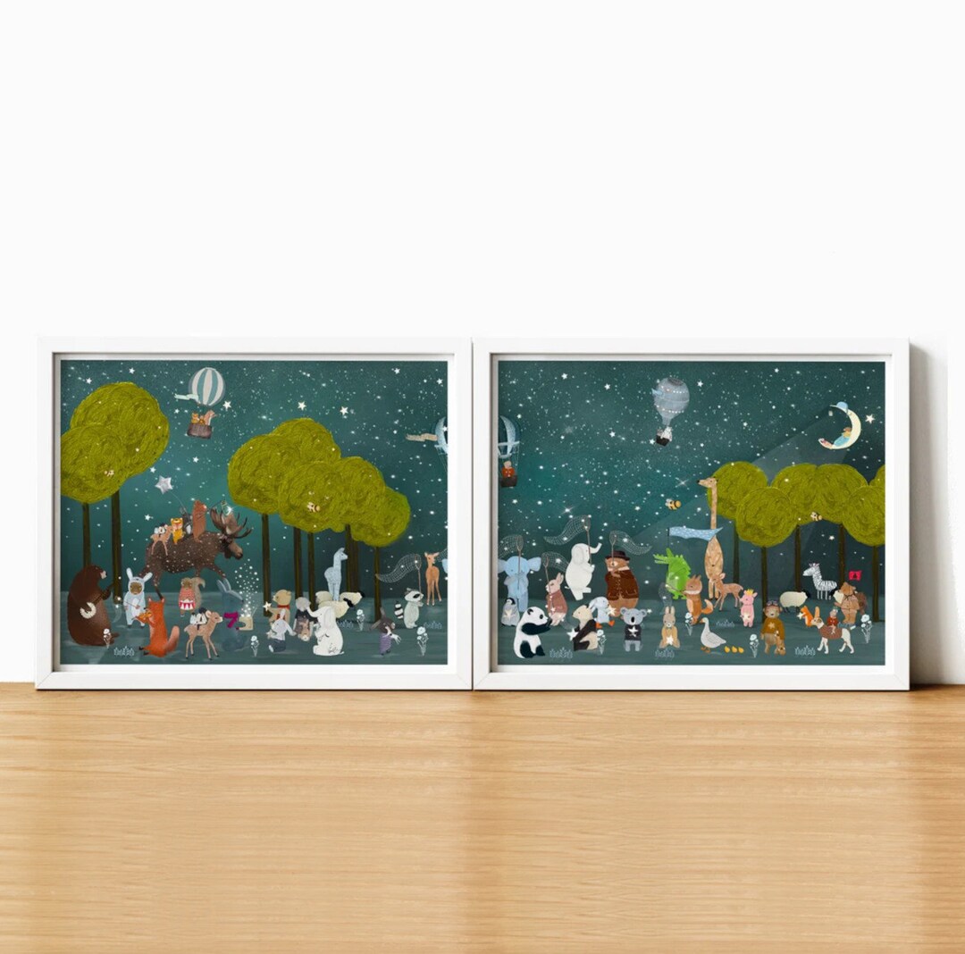 Little Falling Stars. Nursery Prints, Woodland Animals, Kids Room Decor ...