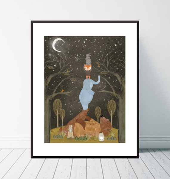 Catching Falling Stars. Nursery art Childrens wall art | Etsy