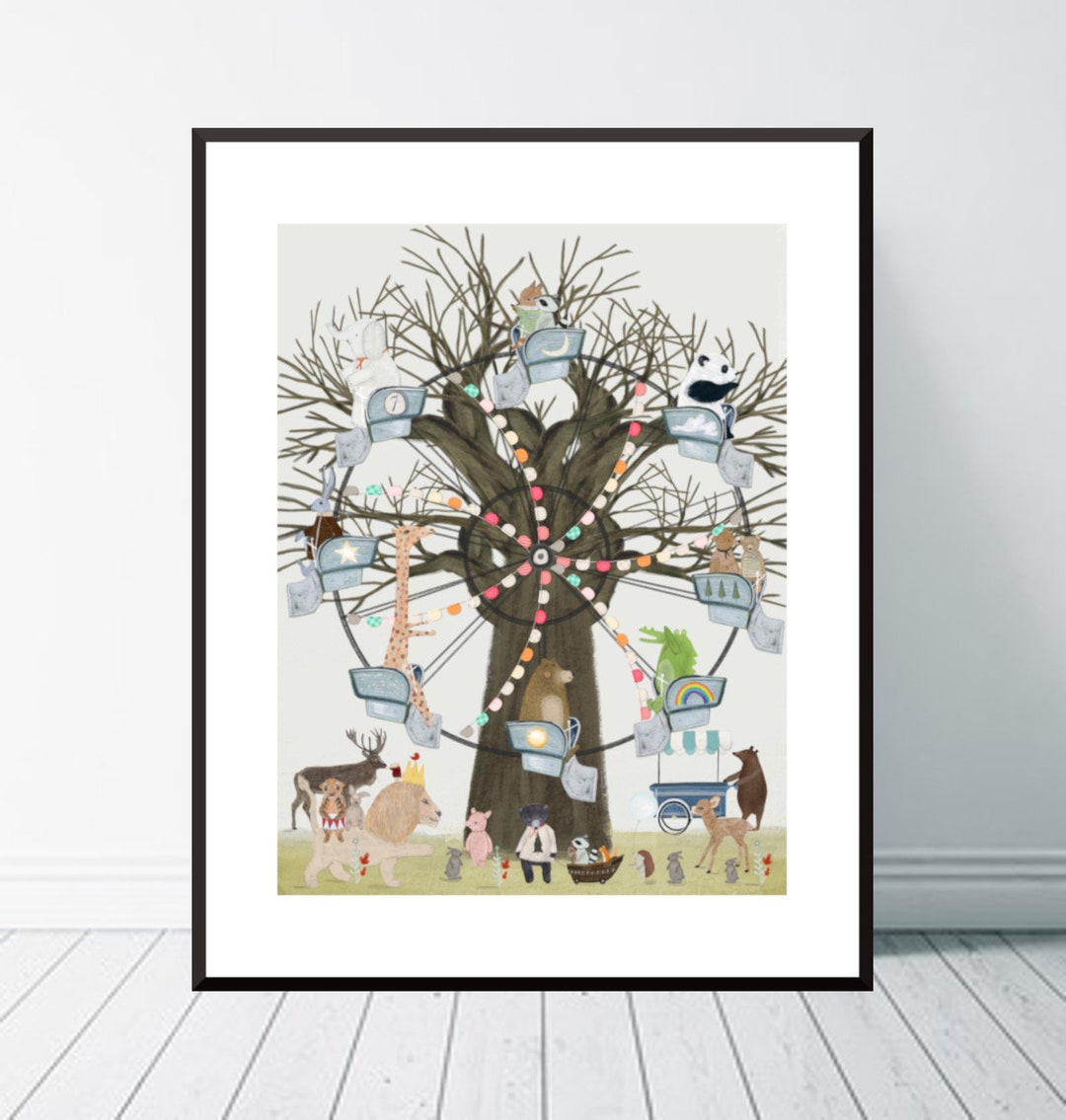Carnival Tree Art Print, Whimsical Woodland Animals, Nursery Decor ...