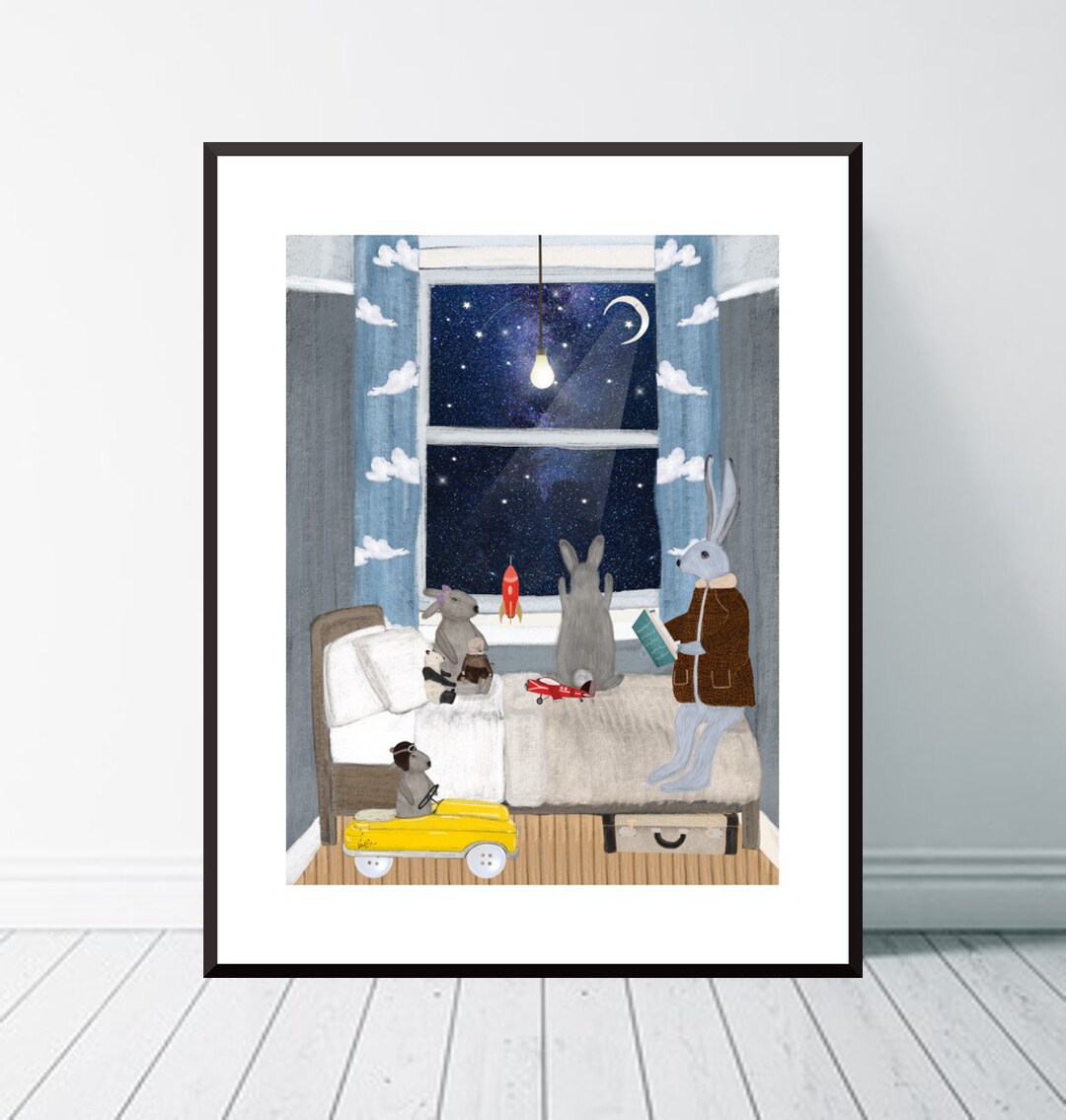 Bunny Bedtime Story Giclée Print, Whimsical Nursery Art - Etsy