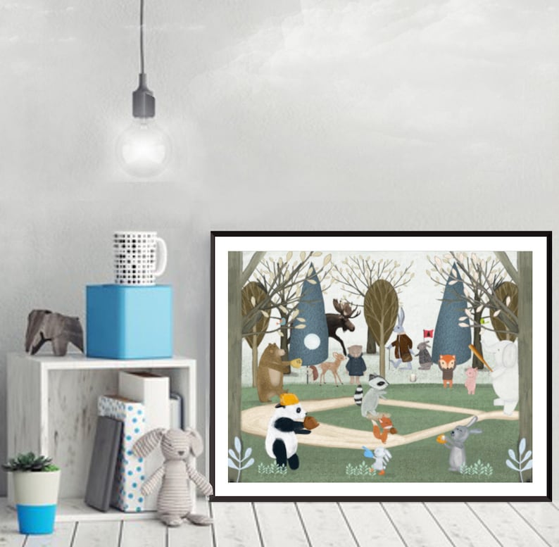 Baseball Time - Kids Room Wall Art – Woodland Animal Nursery Print - Etsy