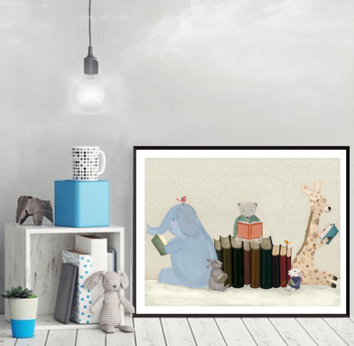 Little Readers. Nursery art Baby nursery art Reading books | Etsy