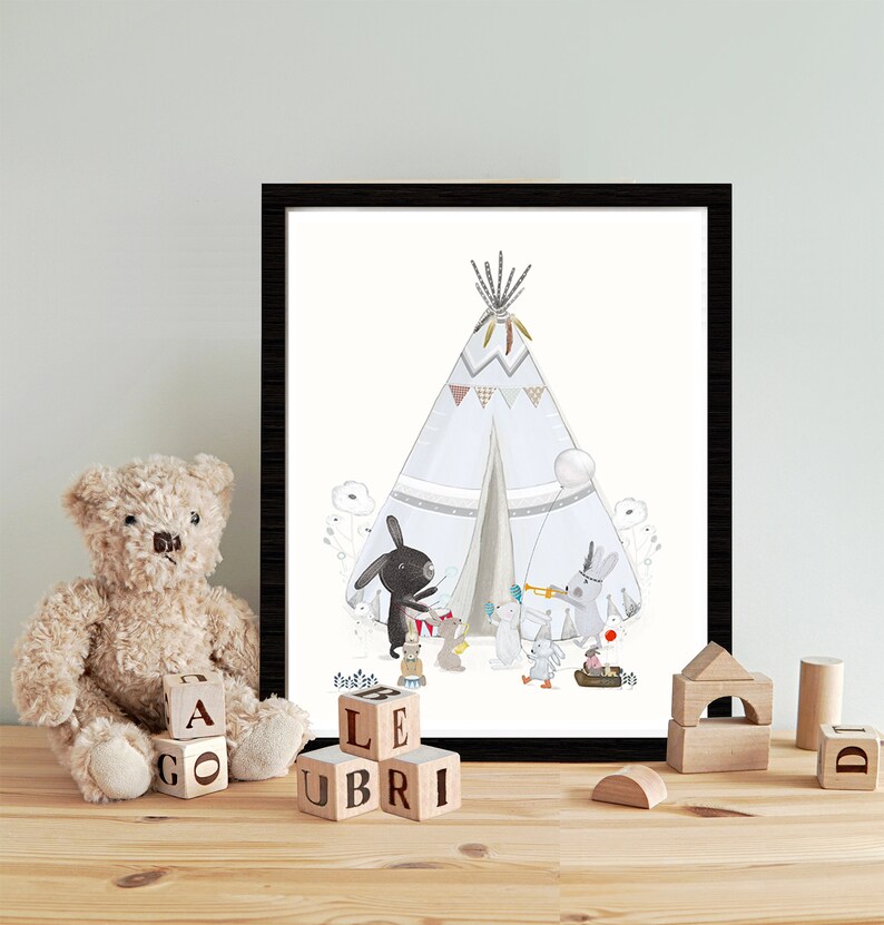 Bunny Tipi. Nursery Art Children's Wall Art Music Theme | Etsy