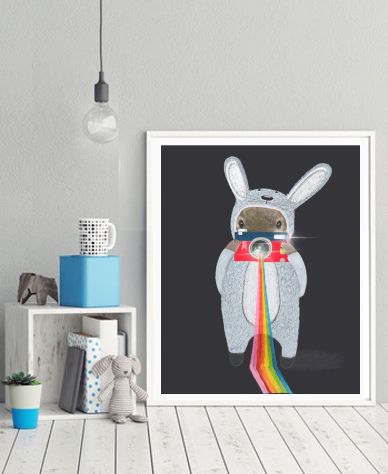 Rainbow Bunny. Nursery Art Children's Wall Art Adventure - Etsy