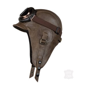 Chestnut Brown Leather Aviator Hat, Pilot Style Helmet, Convertible ...