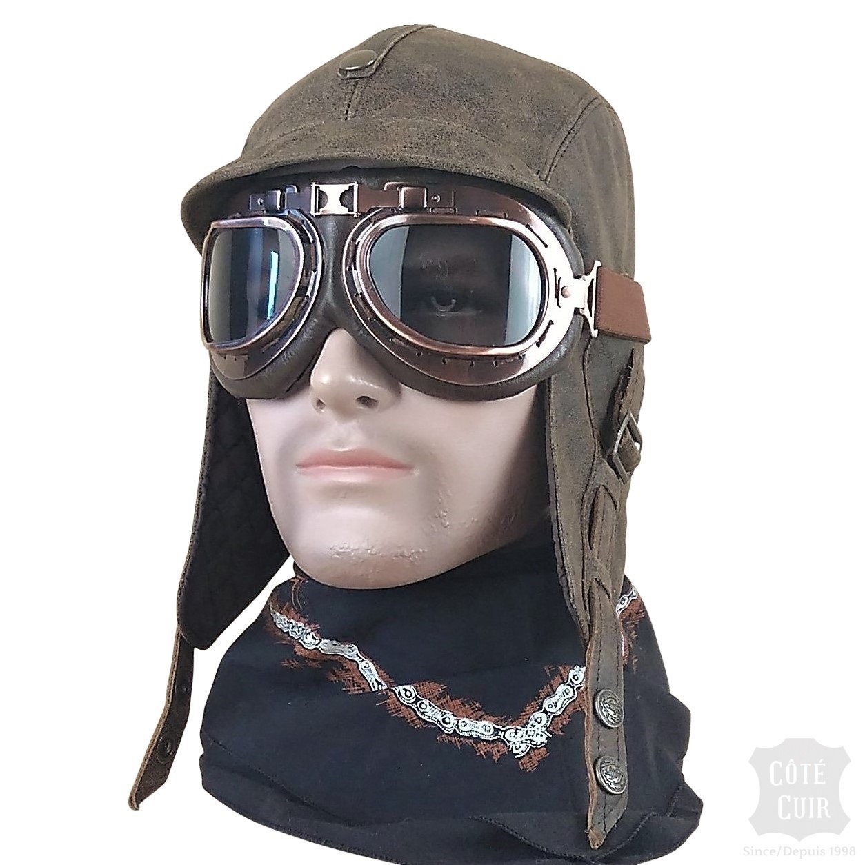 Aviator Hat and Goggles Leather Pilot Helmet Flying Cap | Etsy
