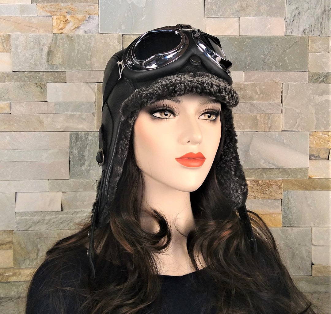 Sheepskin Hat, Real Gray Shearling Aviator Cap, Ushanka, Trapper Hat ...