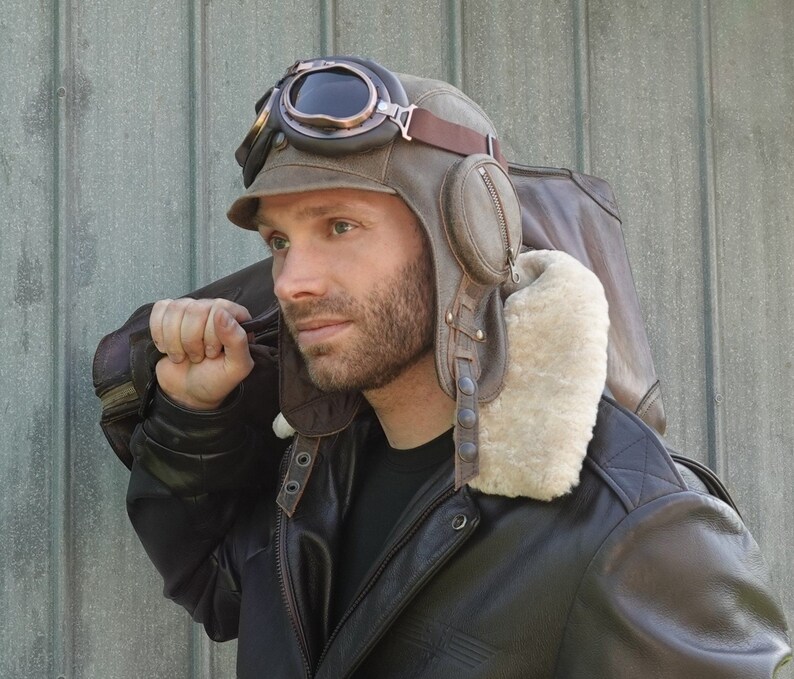 Aviator Pilot Hat Leather Helmet WW2 Military Style Pilot - Etsy