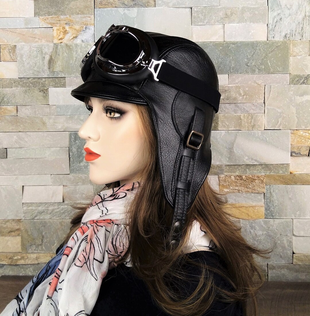 Leather Aviator Hat for Women Black Helmet Convertible - Etsy