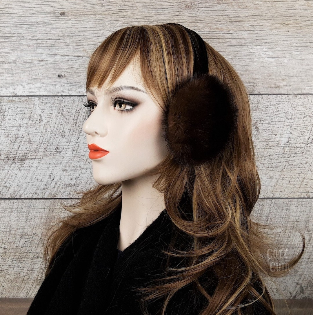 Brown Mink Fur Earmuffs for Women, Recycled Real Mink Fur, Fur Ear ...