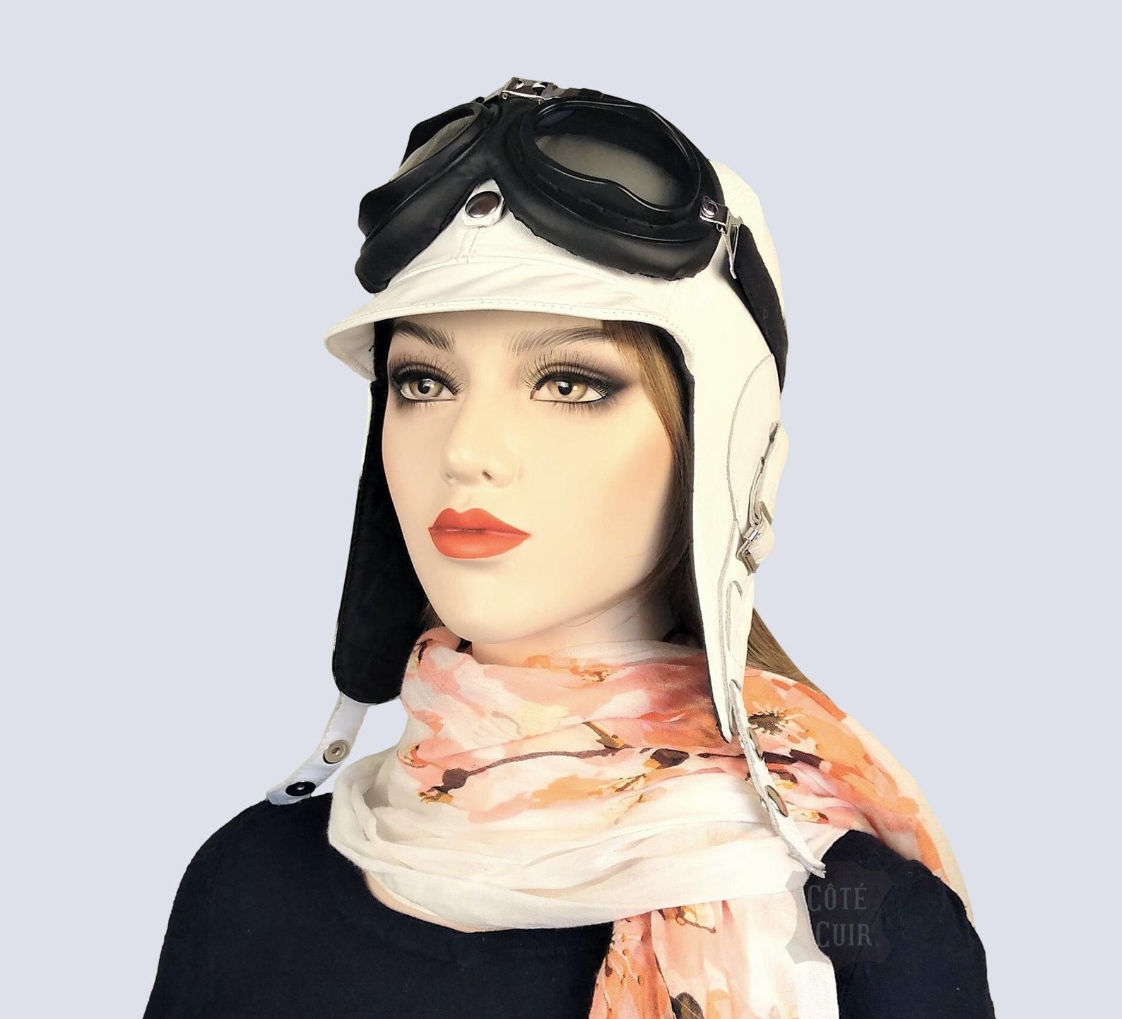 Women's White Leather Aviator Hat/cap Leather Pilot - Etsy