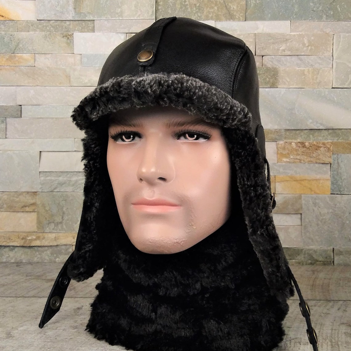 Sheepskin Hat Gray Shearling Aviator Cap Trapper Hat Bomber | Etsy