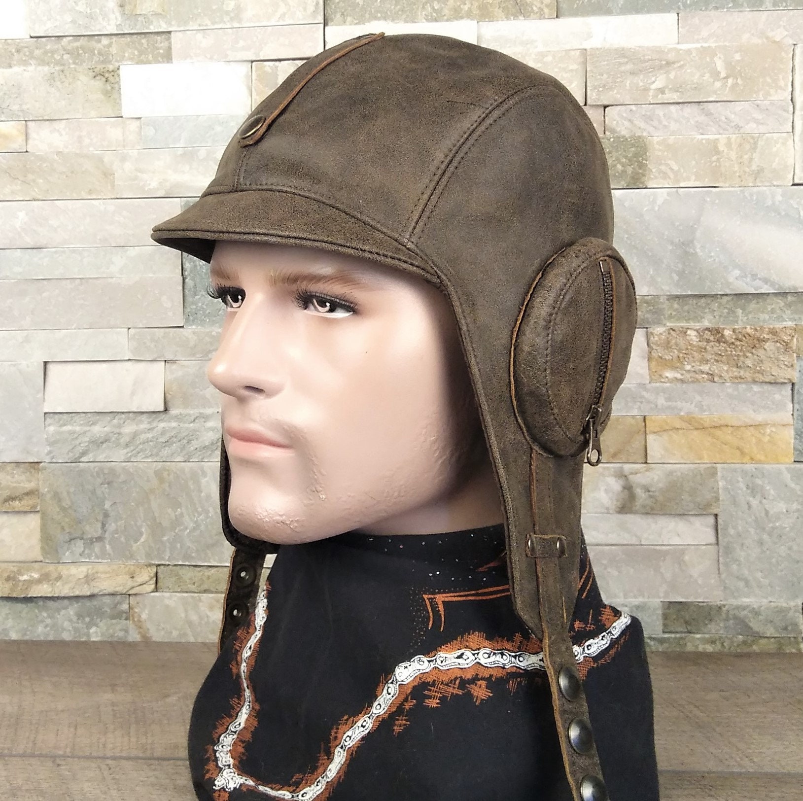 Aviator Pilot Hat Leather Helmet WW2 Military Style Pilot | Etsy