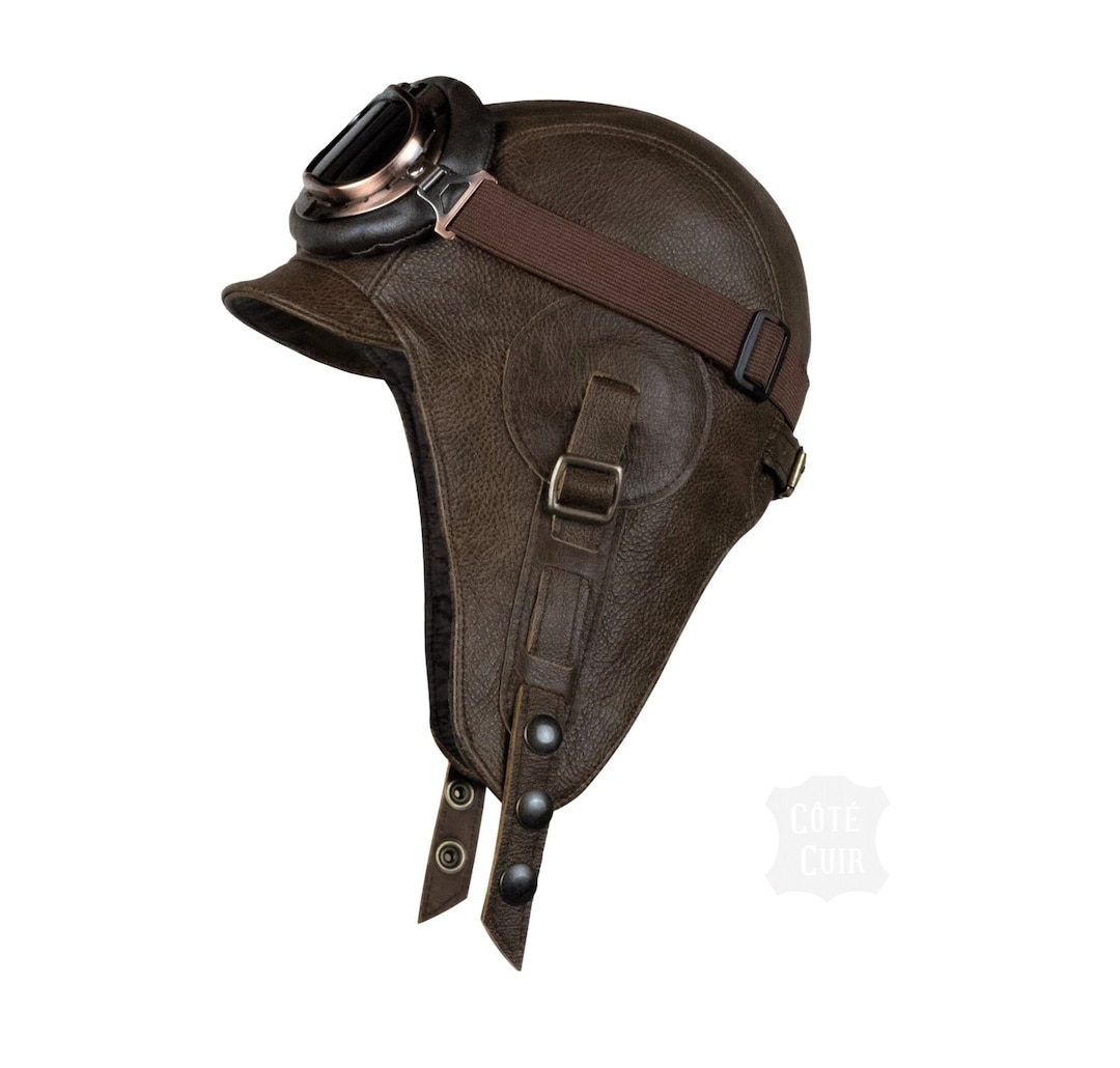 Chestnut Brown Leather Aviator Hat, Pilot Style Helmet, Convertible ...