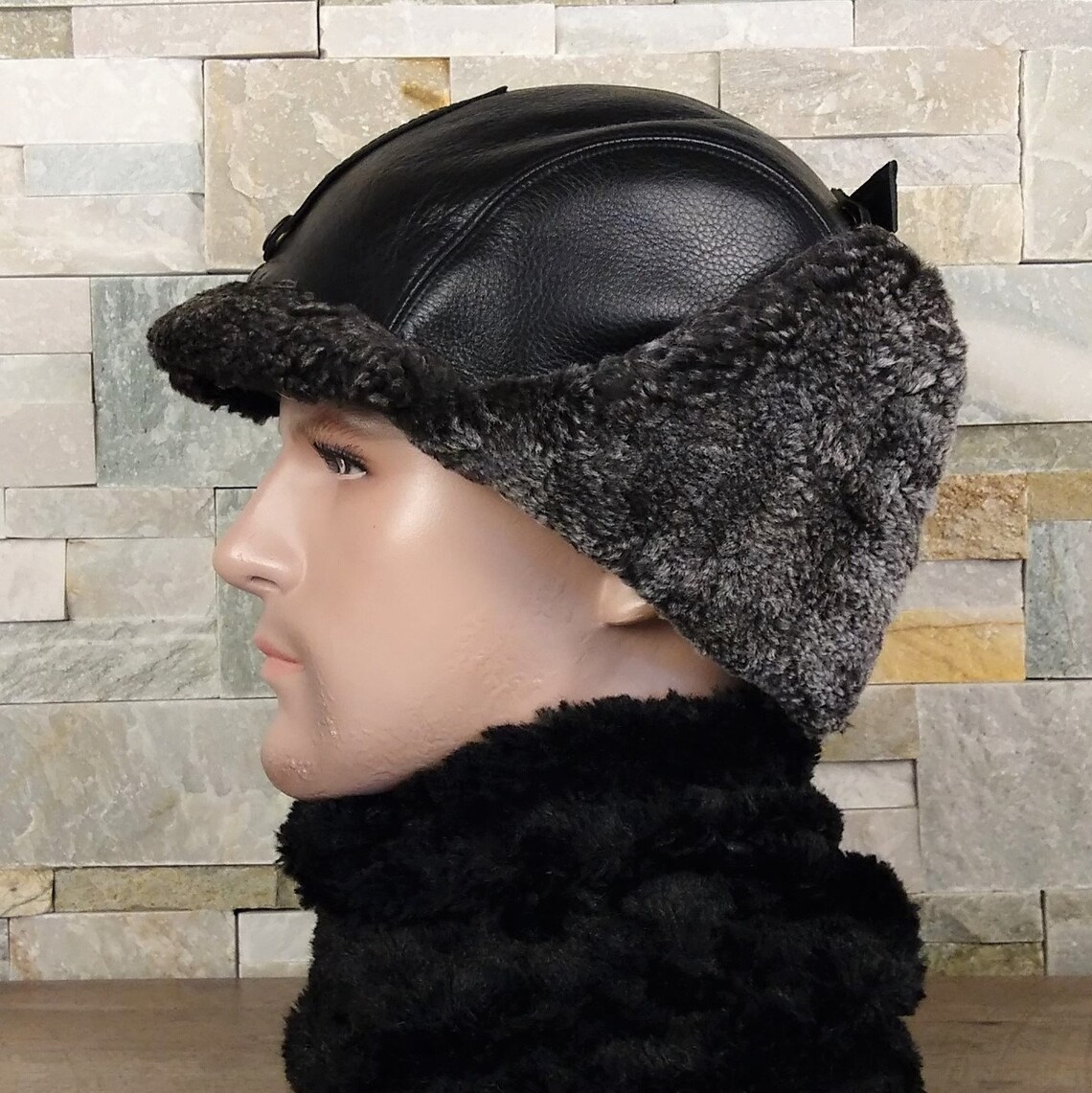 Sheepskin Hat Gray Shearling Aviator Cap Trapper Hat Bomber | Etsy