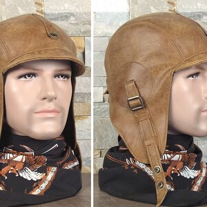 Tan Leather Aviator Hat, Convertible Driving, Motorcycle Helmet, Pilot ...
