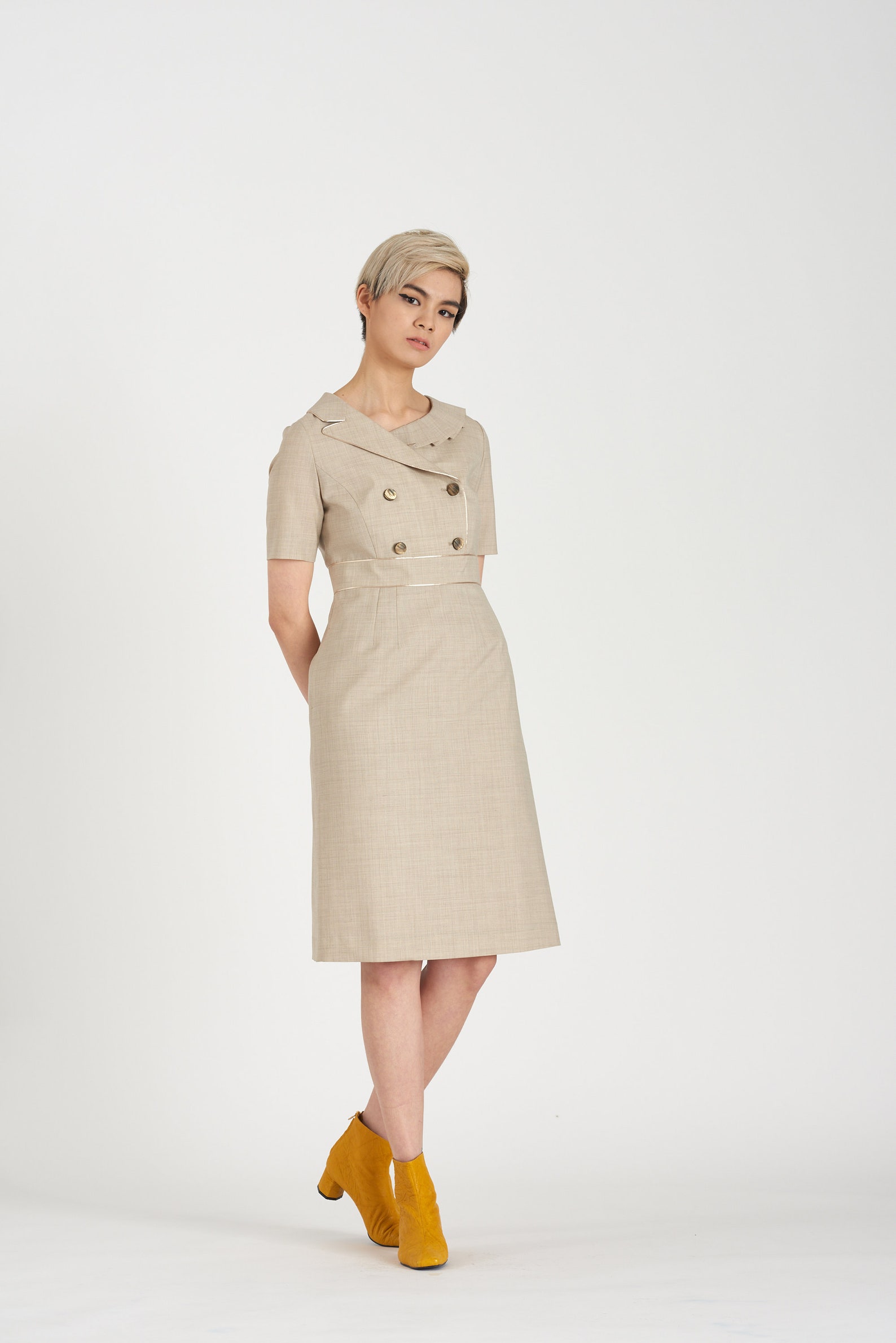 Asymmetric Structural Neckline Formal Summer Wool Dress_brazilian Sand ...