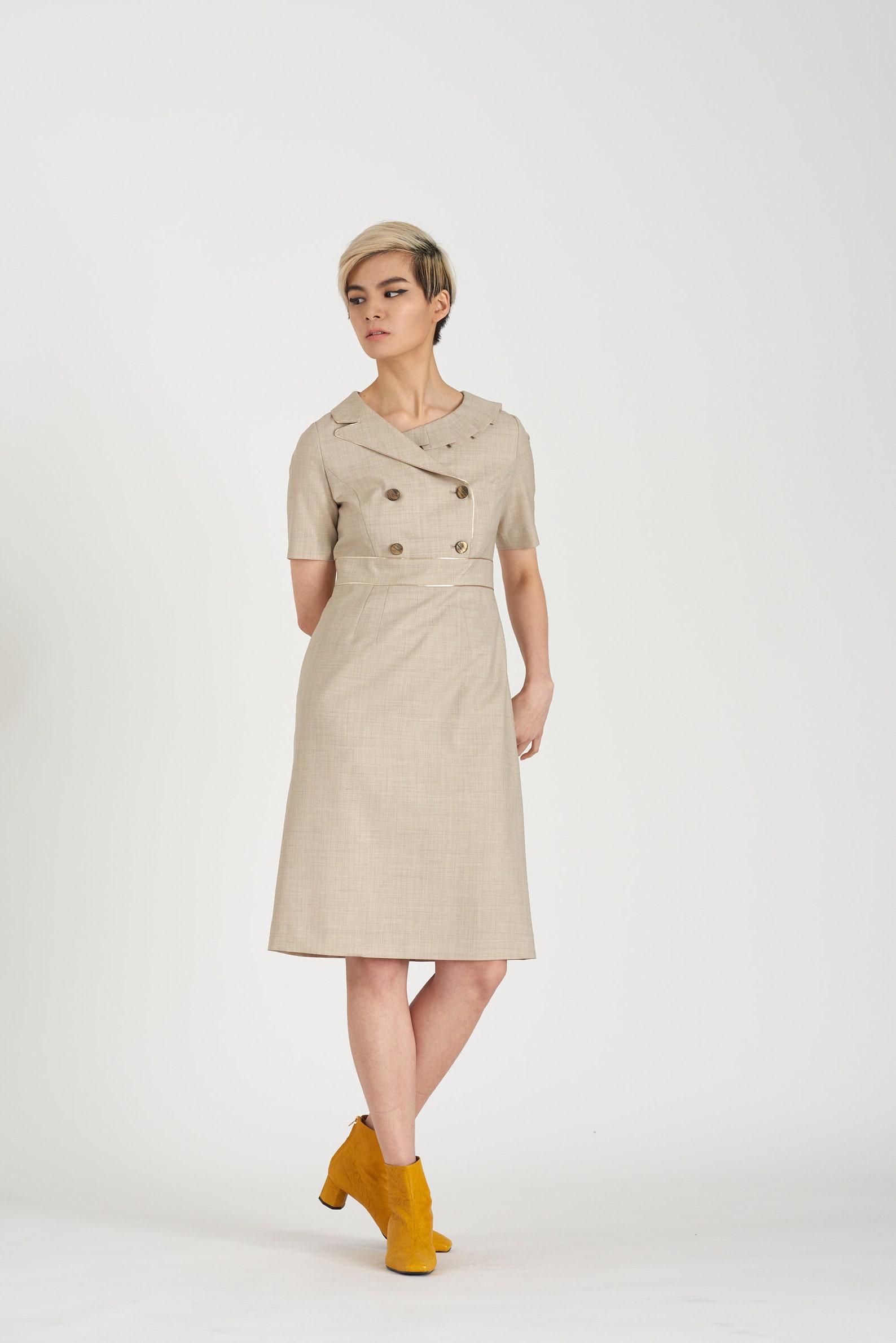 Asymmetric Structural Neckline Formal Summer Wool Dress_brazilian Sand ...