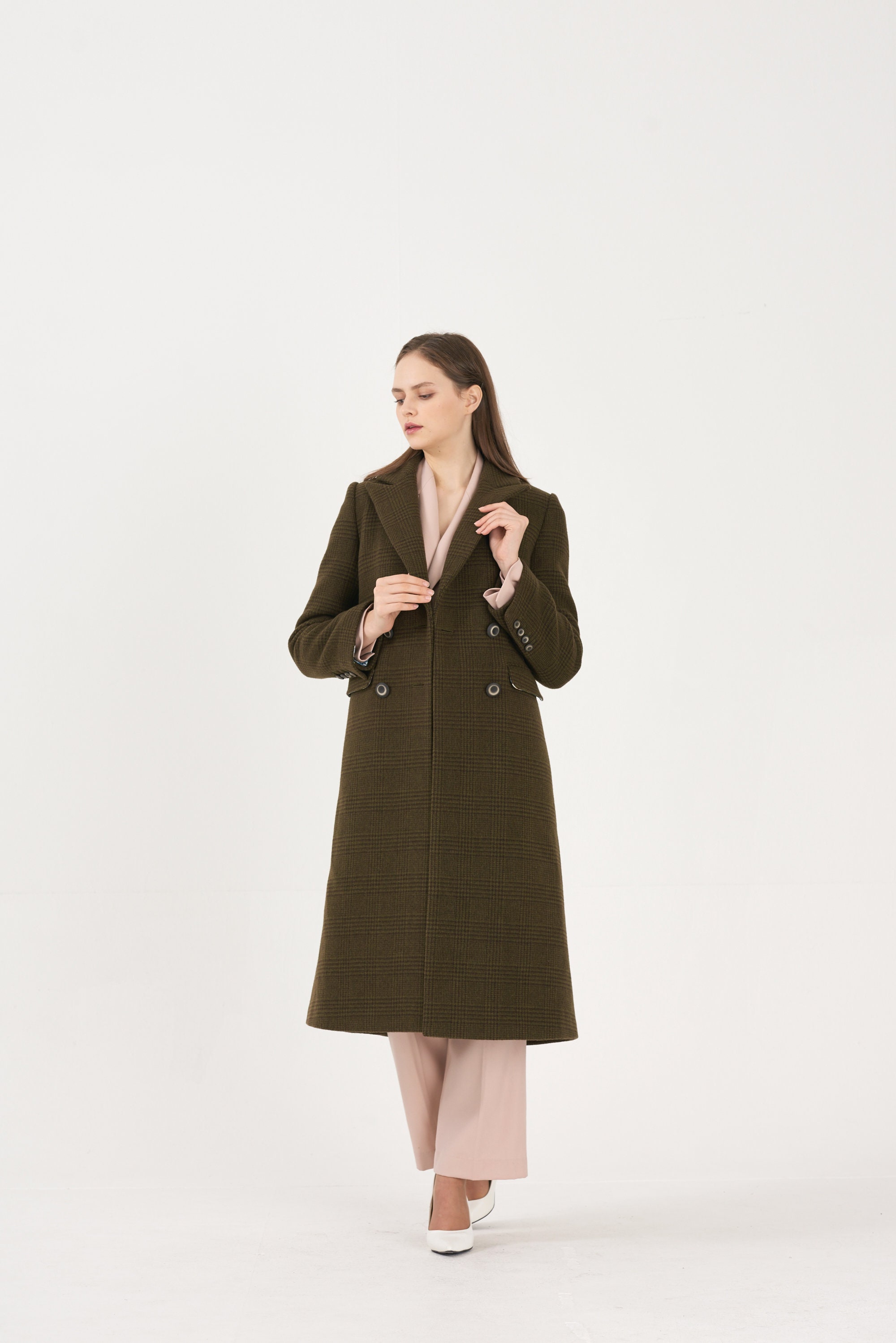 Classical Peaked-up Lapel Double Breasted Wool COAT_GREEN-CHECK - Etsy