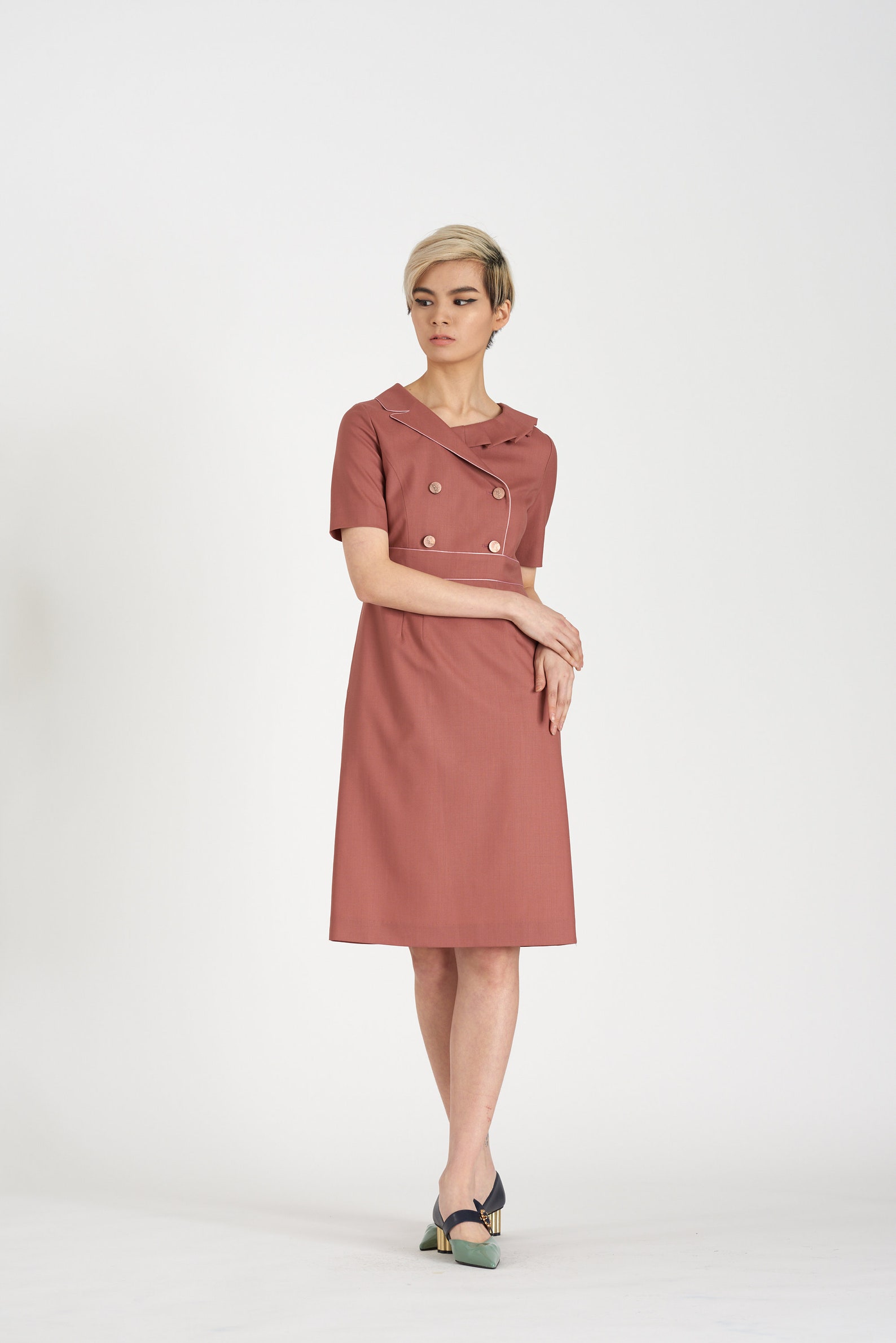 Asymmetric Structural Neckline Formal Summer Wool Dress_nostalgia Rose ...