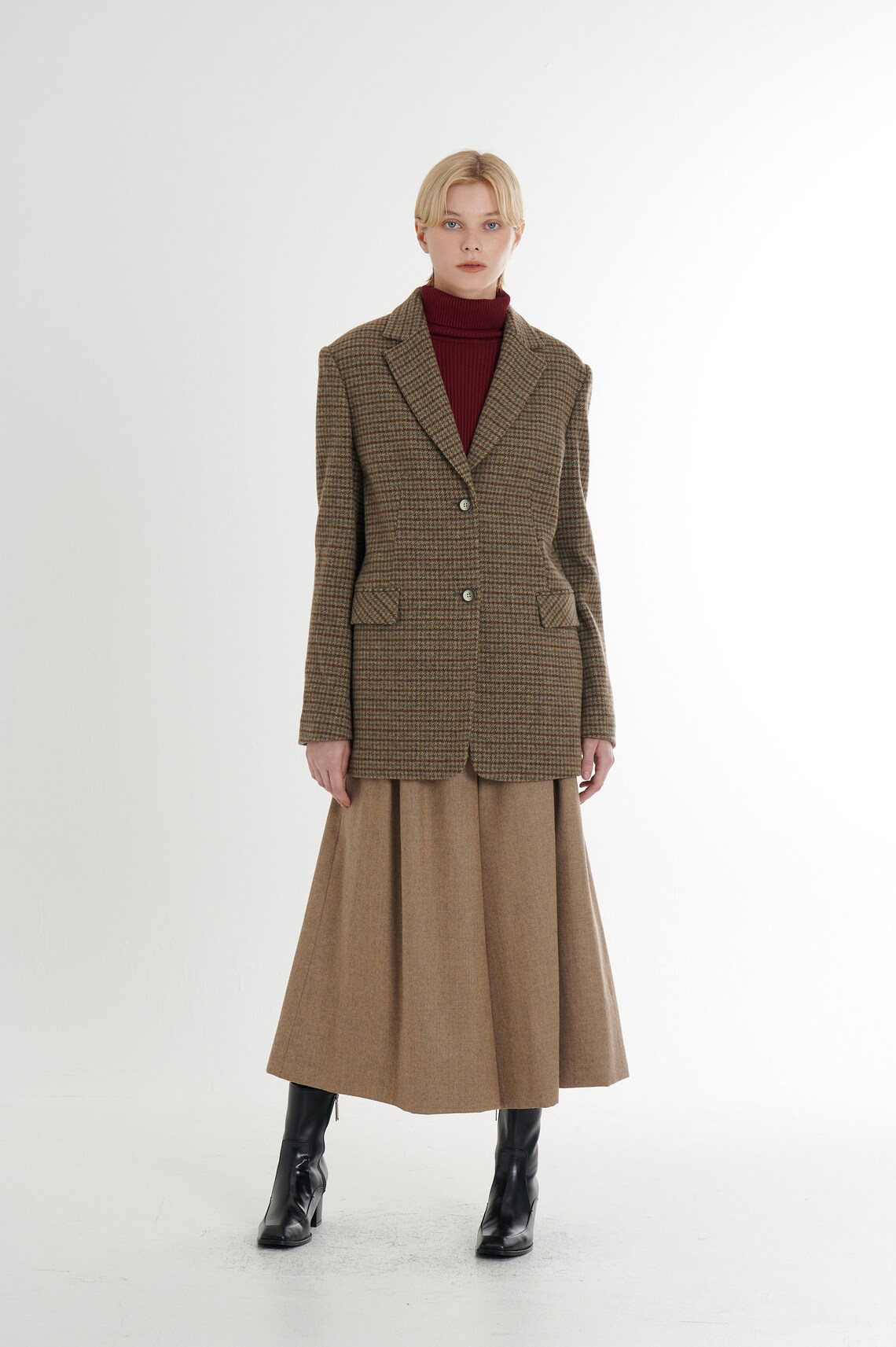 Wool Tweed Check Pattern Loose Fit Single Two Button Blazer - Etsy