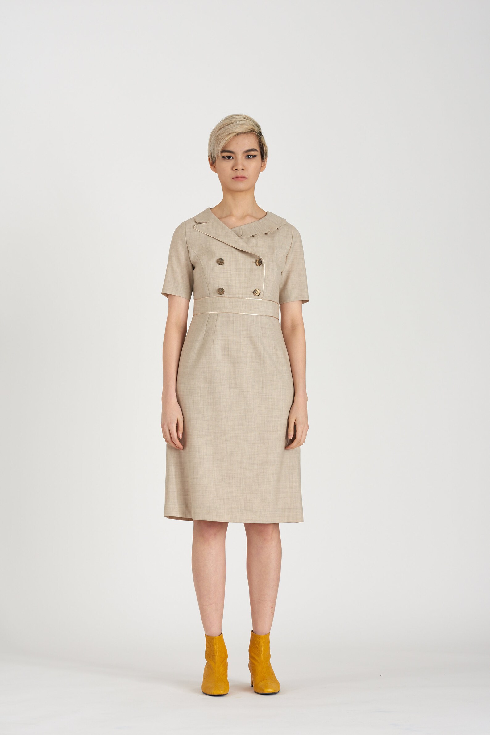 Asymmetric Structural Neckline Formal Summer Wool Dress_brazilian Sand ...