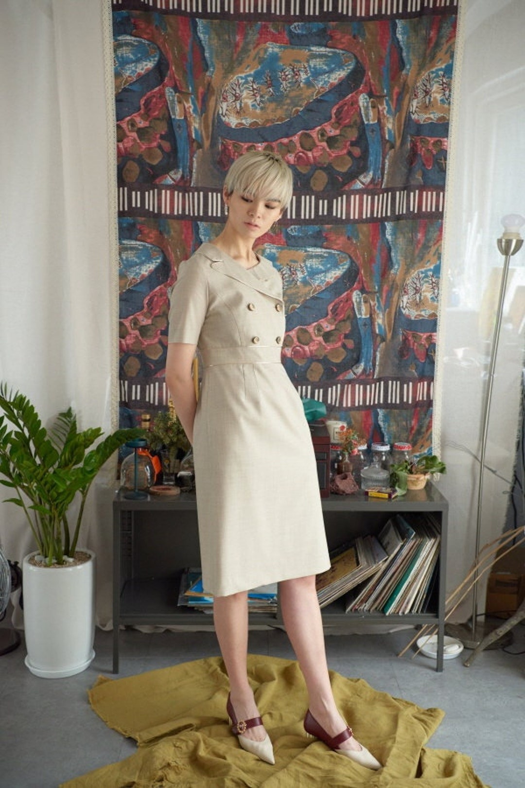 Asymmetric Structural Neckline Formal Summer Wool Dress_brazilian Sand ...