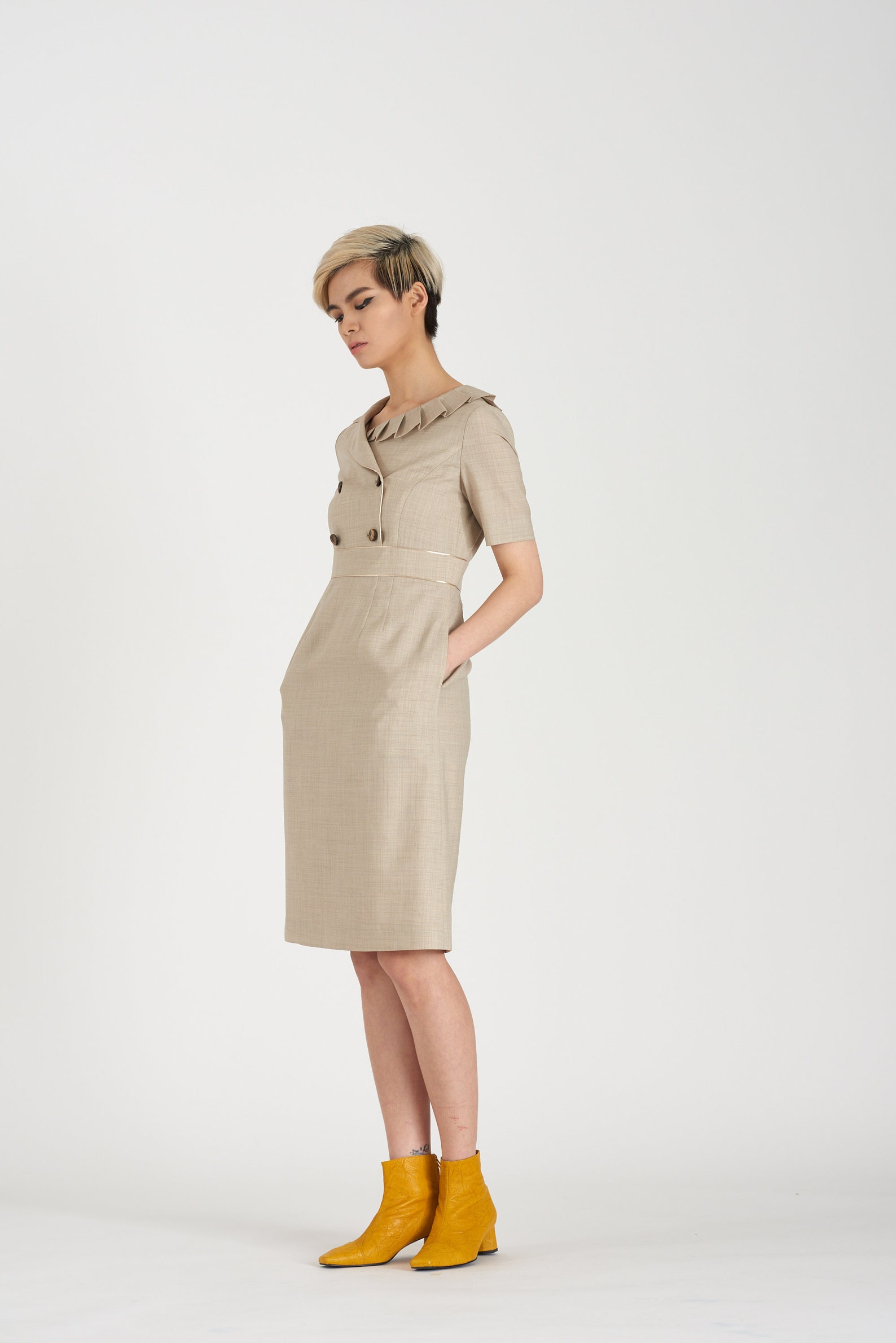 Asymmetric Structural Neckline Formal Summer Wool Dress_brazilian Sand ...