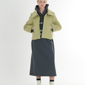 High-neck Wool 100% Zip-up Crop Jacket_light Green Oasis - Etsy