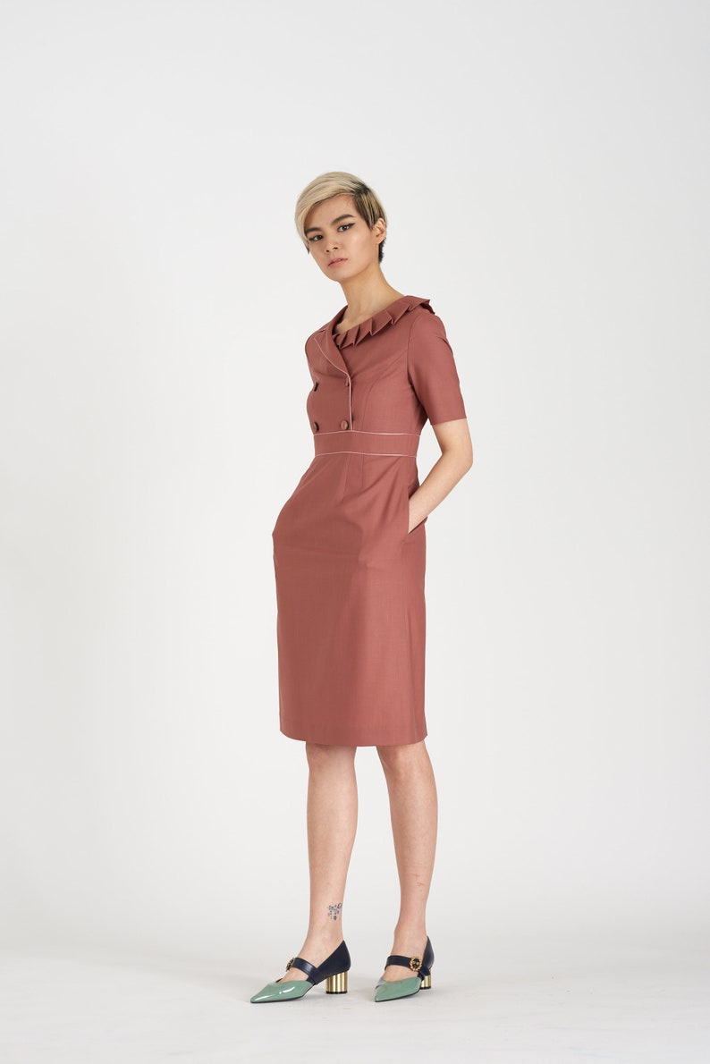 Asymmetric Structural Neckline Formal Summer Wool Dress_nostalgia Rose ...
