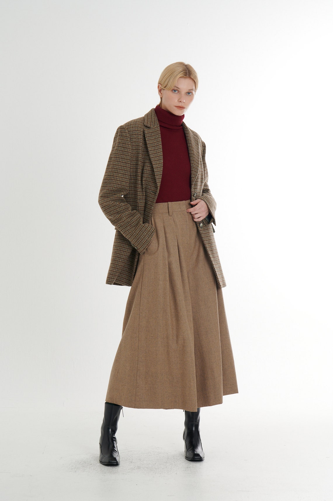 Wool Tweed Check Pattern Loose Fit Single Two Button Blazer - Etsy